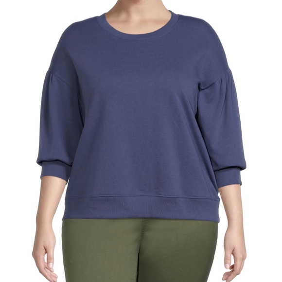 Terra & Sky | Tops | Terra Sky Puff Sleeve Blue Crewneck Sweatshirt ...